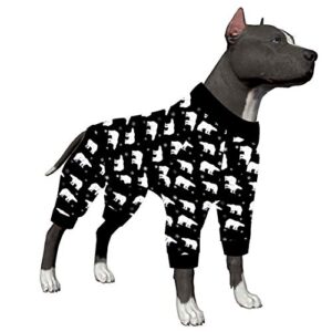 lovinpet large dog onesie - stretch cotton pet shirts with animal print, full coverage dog clothing perfect to prevent licking wounds after surgery for medium & large dogs,black m