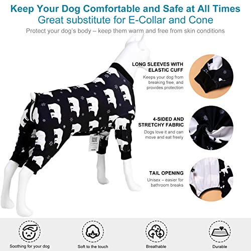 LovinPet Large Dog Onesie - Stretch Cotton Pet Shirts with Animal Print, Full Coverage Dog Clothing Perfect to Prevent Licking Wounds After Surgery for Medium & Large Dogs,Black M