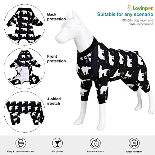 LovinPet Large Dog Onesie - Stretch Cotton Pet Shirts with Animal Print, Full Coverage Dog Clothing Perfect to Prevent Licking Wounds After Surgery for Medium & Large Dogs,Black M