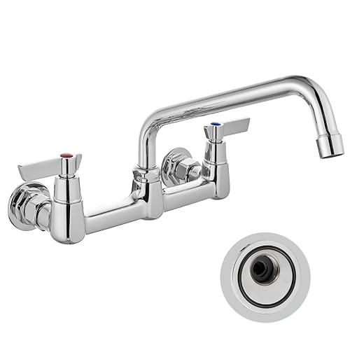 gotonovo Polish Chrome 8 Inch Center 9 Inch Swing Spout Wall Mount Kitchen Sink Faucet Double Handles Kitchen Mixer Tap Commercial Sink Utility Laundry Sink