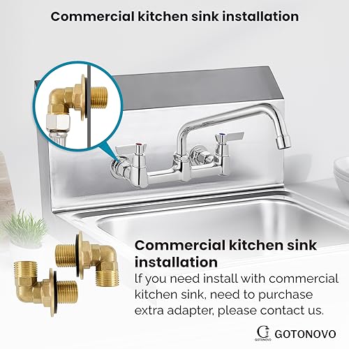 gotonovo Polish Chrome 8 Inch Center 9 Inch Swing Spout Wall Mount Kitchen Sink Faucet Double Handles Kitchen Mixer Tap Commercial Sink Utility Laundry Sink