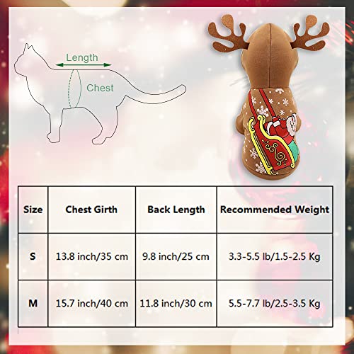 Dog Christmas Costume Antlers Dog Dresses Brown Pet Hoodie Printing Snowflake Santa Reindeer Cat Christmas Holiday Outfit Cotton Pet Fall Winter Clothes Pet Costumes for Small Medium Dogs Cats (M)