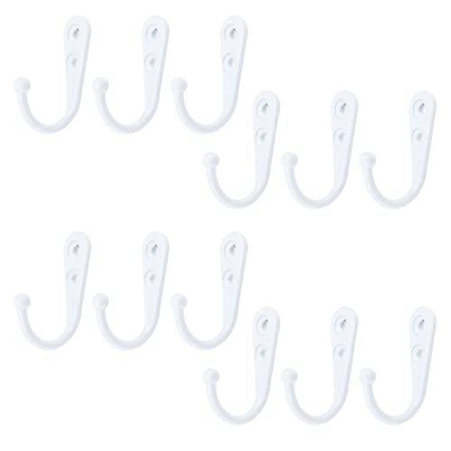 Tsnamay 10Pcs 1.65" Antique Wall Hooks,Wall Mounted Hat Hangger Hooks Robe Hook Single Coat Zinc Alloy Single Hook Coat Hook Wall Hook,White