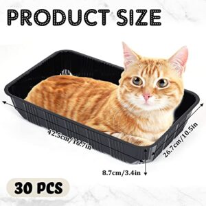 30 Pack Disposable Litter Boxes for Cats Litter Tray for Small Pets Plastic Litter Box Disposable Cat Litter Trays for Kitten Recyclable Litter Box for PET Travel, 16.7 x 10.5 x 3.4 Inch (Black)