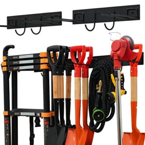 hyrixdirect garden tool organizer garage storage and organizations rack wall mount rack hanger for garden yard shovels rakes brooms hoses organizer heavy-duty design (black)