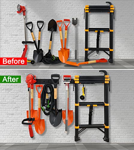 HYRIXDIRECT Garden Tool Organizer Garage Storage and Organizations Rack Wall Mount Rack Hanger for Garden Yard Shovels Rakes Brooms Hoses Organizer Heavy-Duty Design (Black)