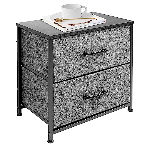 ODIKA Fabric Nightstand, Storage Dresser, End Table, Removable Bins, Blue Gray Bins, Black Base