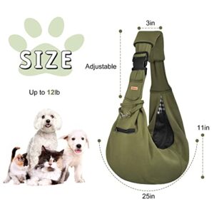 Cuby Dog Sling Carrier for Small Dogs, Hands Free Reversible Breathable Cotton, Safe Travel Sling Bag Carriers for Dog Cat Puppy Pet (Green)