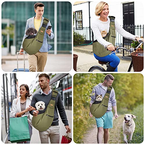 Cuby Dog Sling Carrier for Small Dogs, Hands Free Reversible Breathable Cotton, Safe Travel Sling Bag Carriers for Dog Cat Puppy Pet (Green)