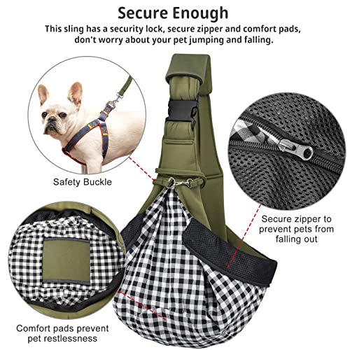 Cuby Dog Sling Carrier for Small Dogs, Hands Free Reversible Breathable Cotton, Safe Travel Sling Bag Carriers for Dog Cat Puppy Pet (Green)