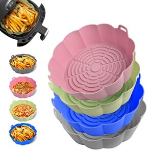 4 pack air fryer silicone liners reusable round insert, 8.5 inches for 5 to 8 qt food safe air fryer basket accessories dishwasher washable replacement silicone pot for oven accessories