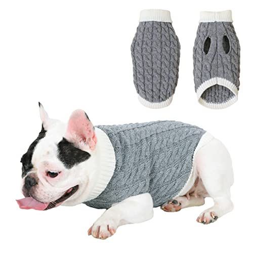 Kayto Dog Sweater, Puppy Winter Clothes Boys Girls, Pet Knitted Coats, Lookslike Handmade. (X-Large, Grey with Little White)