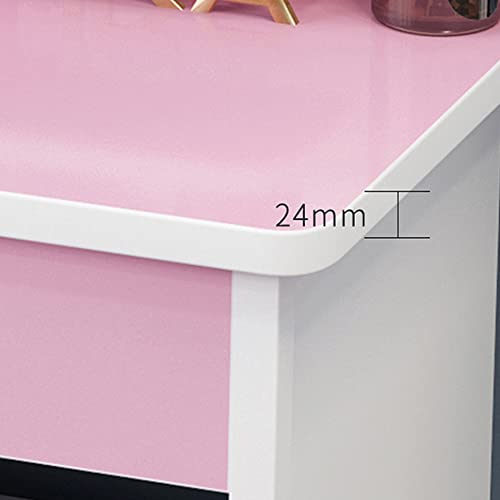 LITFAD 4 Drawers 31.5" Wide Vanity Set Nordic Wood Dressing Table Modern Vanity Table with Stool and Mirror - Pink Right Makeup Vanity, Mirror and Stools