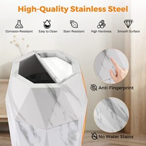 BEAMNOVA Stainless Steel Trash Can with Lid Half-Open Top Modern Commercial Garage Garbage Enclosure Metal Indoor Heavy Duty Waste Container 12x12x28 inch, White Marbling