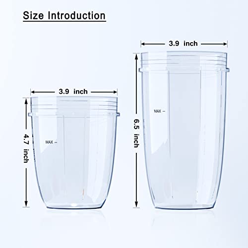 15 Piece Replacement Cup Set 24 OZ Tall Cup&18 OZ Short Cup with Handed Lip Ring and Flip-Top To-Go Lid and Stay-Fresh Resealable Lid Compatible with NutriBullet 600w and Pro 900w Blender Parts