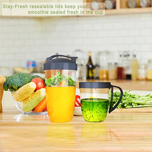 15 Piece Replacement Cup Set 24 OZ Tall Cup&18 OZ Short Cup with Handed Lip Ring and Flip-Top To-Go Lid and Stay-Fresh Resealable Lid Compatible with NutriBullet 600w and Pro 900w Blender Parts