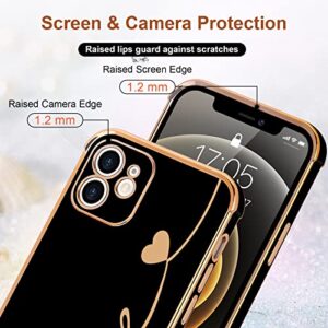 LCHULLE Designed for iPhone 12 Case Cute for Women Girls Luxury Plating Love Letter Soft TPU Phone Case Shockproof Anti-Scratch Full Camera Lens Protection Case Cover for iPhone 12(6.1 inch),Black