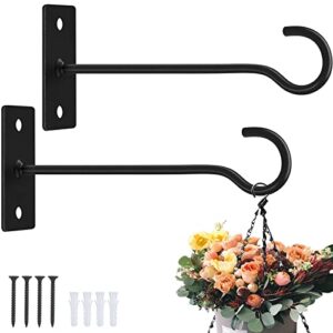 qtjust plant hooks 2pack hanging plant bracket 6inch metal plant hanger decorative plant hook for bird feeders, planters, lanterns, wind chimes, home decor indoor outdoor (black)