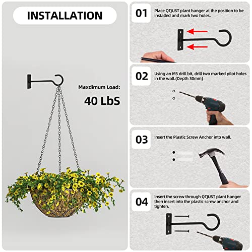 QTJUST Plant Hooks 2Pack Hanging Plant Bracket 6inch Metal Plant Hanger Decorative Plant Hook for Bird Feeders, Planters, Lanterns, Wind Chimes, Home Decor Indoor Outdoor (Black)