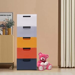 dyrabrest plastic drawers dresser, 5 drawers stackable vertical clothes storage tower, storage cabinet with wheels, dresser organizer cabinet for clothes, bedroom furniture(morandi color,30×40×84cm)