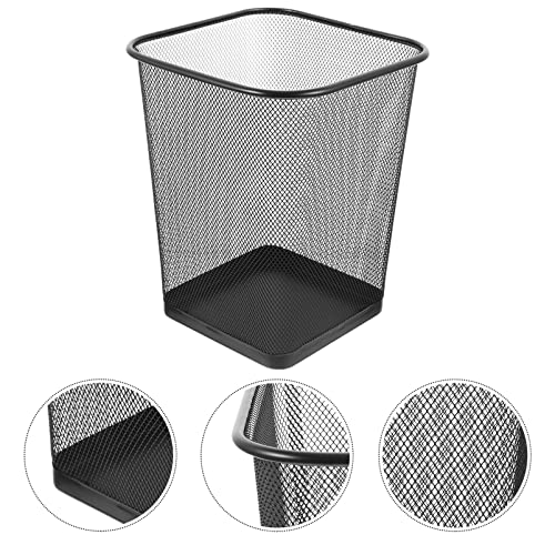 HANABASS Black Mesh Metal Trash Can Square Mesh Wire Wastebasket Vintage Garbage Bin Reusable Bedroom Rubbish Can for Kitchen Farmhouse Home Office