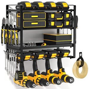 pokipo power tool organizer wall mount, heavy duty drill holder, garage tool organizer and storage, suitable tool rack for tool room, workshop, garage, utility storage rack for cordless drill (4 tier)