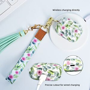 AirPods Pro 2 Case with Wristlet Keychain, YOPICKERN Hard AirPods Pro 2nd Generation Case Protective Cover with Wrist Lanyard for AirPods Pro 2nd Generation (2022 Released) Gifts for Women, Eucalyptus