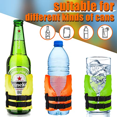 3 Pcs Puffer Jacket Cup Holder Life Vest Can Cooler Life Preserver Wine Bottle Cover Insulated Beverage Cooler Jacket Cover Cooler for Valentine Gift (Orange, Yellow and Fluorescent Green)