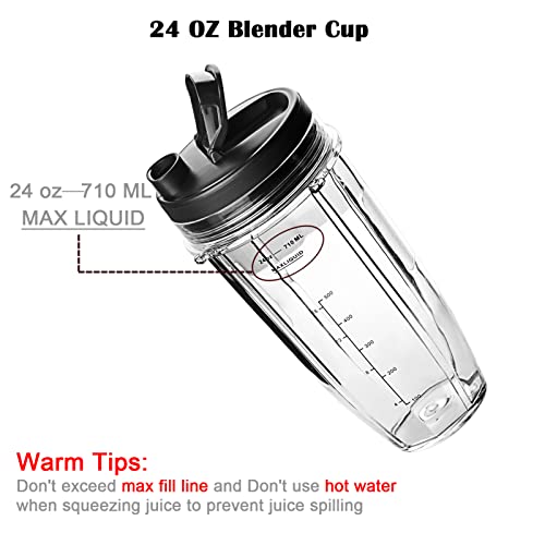 Blender Replacement Parts 24oz Blender Cup with Sip Seal Lid and Cleaning Brush Compatible with Ninja Blender Auto iQ Blade BL480 BL482 BL450 BL454 NN102 BL682 BL450 SS351 SS401BN751 BN801