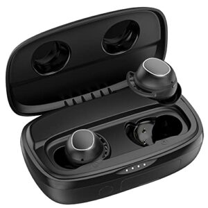 true wireless earbuds call headphones deep bass bluetooth 5.0 light weight wireless charging case ipx7 waterproof headset black