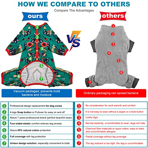 LovinPet XL Doggie Pajamas for Large Dogs - Pet Anxiety Relief Shirt, UV Protection Dog Clothes, Comfy Lightweight Fabric, Turquoise Peacock Prints,Large Dog Pjs, Pitbull Clothes,Green XL