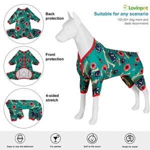 LovinPet XL Doggie Pajamas for Large Dogs - Pet Anxiety Relief Shirt, UV Protection Dog Clothes, Comfy Lightweight Fabric, Turquoise Peacock Prints,Large Dog Pjs, Pitbull Clothes,Green XL