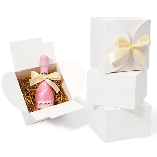 Shallive 6x6x4 Inch 24 Pcs White Boxes Small Gift Boxes with Lids and Ribbons Paper Bridesmaid Proposal Boxes Truffle Craft Cookie Boxes Candle Packaging Empty Box for Wedding Bridal Shower Christmas Holiday Birthday Gift Wrapping