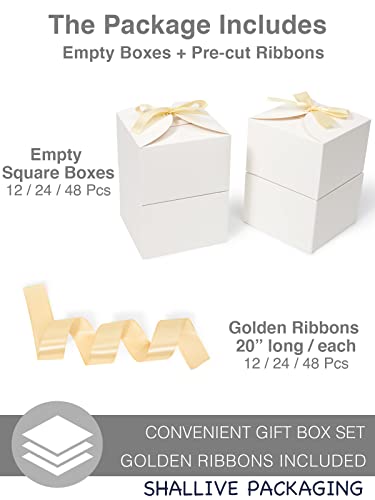 Shallive 6x6x4 Inch 24 Pcs White Boxes Small Gift Boxes with Lids and Ribbons Paper Bridesmaid Proposal Boxes Truffle Craft Cookie Boxes Candle Packaging Empty Box for Wedding Bridal Shower Christmas Holiday Birthday Gift Wrapping