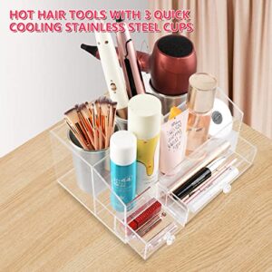 Hair Tool Organizer, Acrylic Hair Dryer Holder with 2 Drawers Hair Product Organizer for Bathroom Countertop Hair Styling Accessories & Hot Tool Organizer for Blow Dryer,Flat Irons, Curling Iron