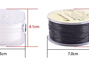 KONMAY 2 Rolls 0.8mm Flat Stretchy Bracelet Strings with Organizing Case, 180 Yards Black and White Crystal Elastic Thread Cord for Jewelry Bracelets Making and Beading