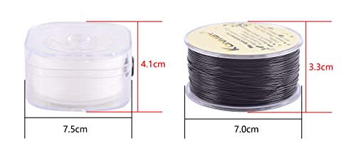 KONMAY 2 Rolls 0.8mm Flat Stretchy Bracelet Strings with Organizing Case, 180 Yards Black and White Crystal Elastic Thread Cord for Jewelry Bracelets Making and Beading