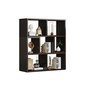 MIN WIN 7 Cube Storage Organizer,3 Tier Wood Bookshelf Free Combination Cubby Bookcase Open Standing Book Shelf Cabinet Display Cube Shelves TV Console Stand for Study Living Room,Black