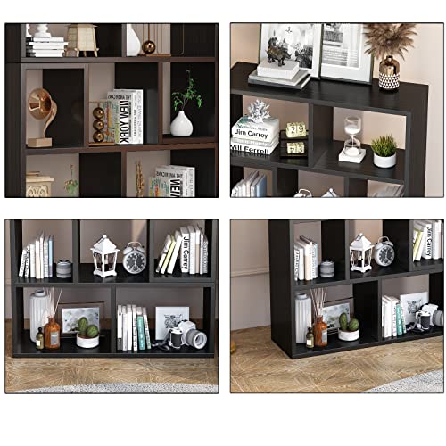 MIN WIN 7 Cube Storage Organizer,3 Tier Wood Bookshelf Free Combination Cubby Bookcase Open Standing Book Shelf Cabinet Display Cube Shelves TV Console Stand for Study Living Room,Black