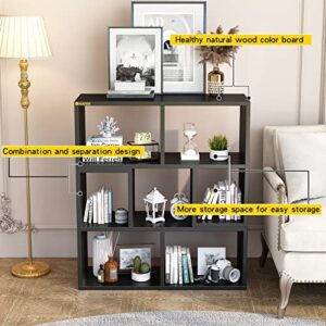 MIN WIN 7 Cube Storage Organizer,3 Tier Wood Bookshelf Free Combination Cubby Bookcase Open Standing Book Shelf Cabinet Display Cube Shelves TV Console Stand for Study Living Room,Black