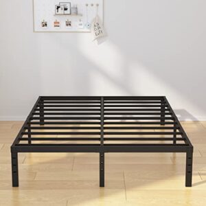 emoda queen bed frame no box spring needed 14 inch heavy duty metal platform bedframe queen size with steel slats, easy assembly, black