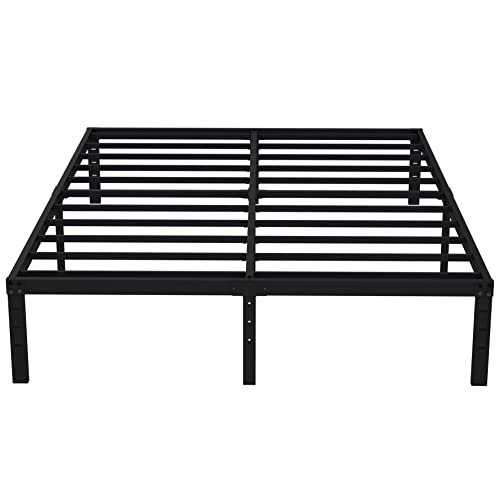 EMODA Queen Bed Frame No Box Spring Needed 14 Inch Heavy Duty Metal Platform BedFrame Queen Size with Steel Slats, Easy Assembly, Black