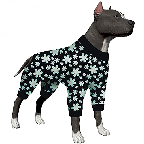 LovinPet Big Dog Onesies - Pet Anxiety Relief Shirt, Sun Protection Dog Onesie, Comfy Stretchy Fabric, Sage Print, Big Dog Surgery Recovery PJ's, Girl or Boy Dog Party Apparel,Black L