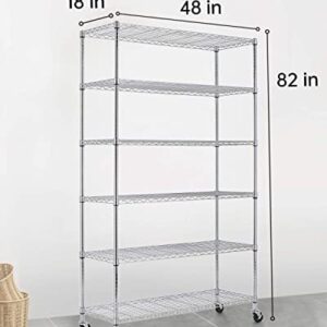 FDW 18x48x82 inch Wire Shelving Unit with Wheels Steel 6 Tier Heavy Duty Layer Rack Storage Metal Shelf Garage Organizer Wire Rack Shelving Adjustable Utility 2100 LBS Capacity,Chrome