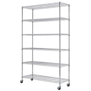 fdw 18x48x82 inch wire shelving unit with wheels steel 6 tier heavy duty layer rack storage metal shelf garage organizer wire rack shelving adjustable utility 2100 lbs capacity,chrome