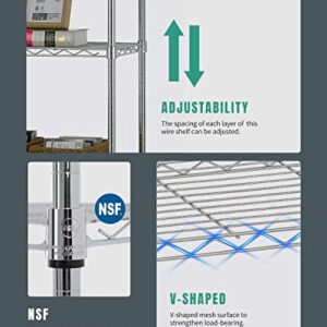 FDW 18x48x82 inch Wire Shelving Unit with Wheels Steel 6 Tier Heavy Duty Layer Rack Storage Metal Shelf Garage Organizer Wire Rack Shelving Adjustable Utility 2100 LBS Capacity,Chrome