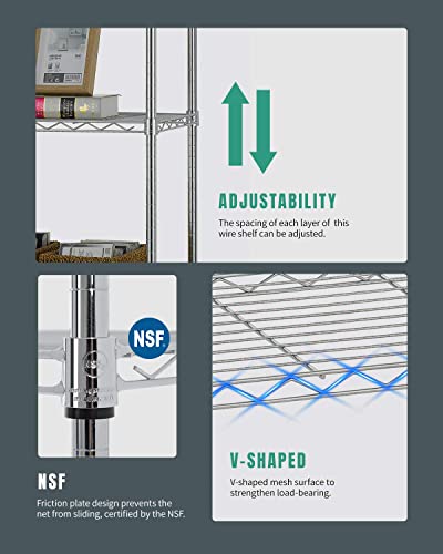 FDW 18x48x82 inch Wire Shelving Unit with Wheels Steel 6 Tier Heavy Duty Layer Rack Storage Metal Shelf Garage Organizer Wire Rack Shelving Adjustable Utility 2100 LBS Capacity,Chrome