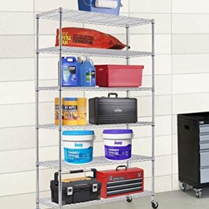 FDW 18x48x82 inch Wire Shelving Unit with Wheels Steel 6 Tier Heavy Duty Layer Rack Storage Metal Shelf Garage Organizer Wire Rack Shelving Adjustable Utility 2100 LBS Capacity,Chrome