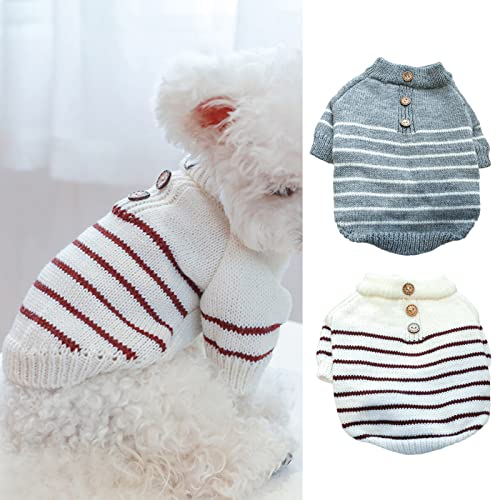 Dog Clothes for Small Dogs,Kawaii Dog Sweaters with Stripe Printed Patterns and Sleeveless Design for Small Dogs Girl and Boy,Puppy Clothes Soft Warm for Winter,Autumn Beige M