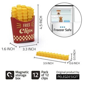 Fries Clips: 12 Cute French-Fries-Shaped Bag Clips to Seal Opened Food Packages | Fun Bag Clips for Food in a Magnetic Box to Always Be at Hand | Cute Kitchen Accessories by Peleg Design